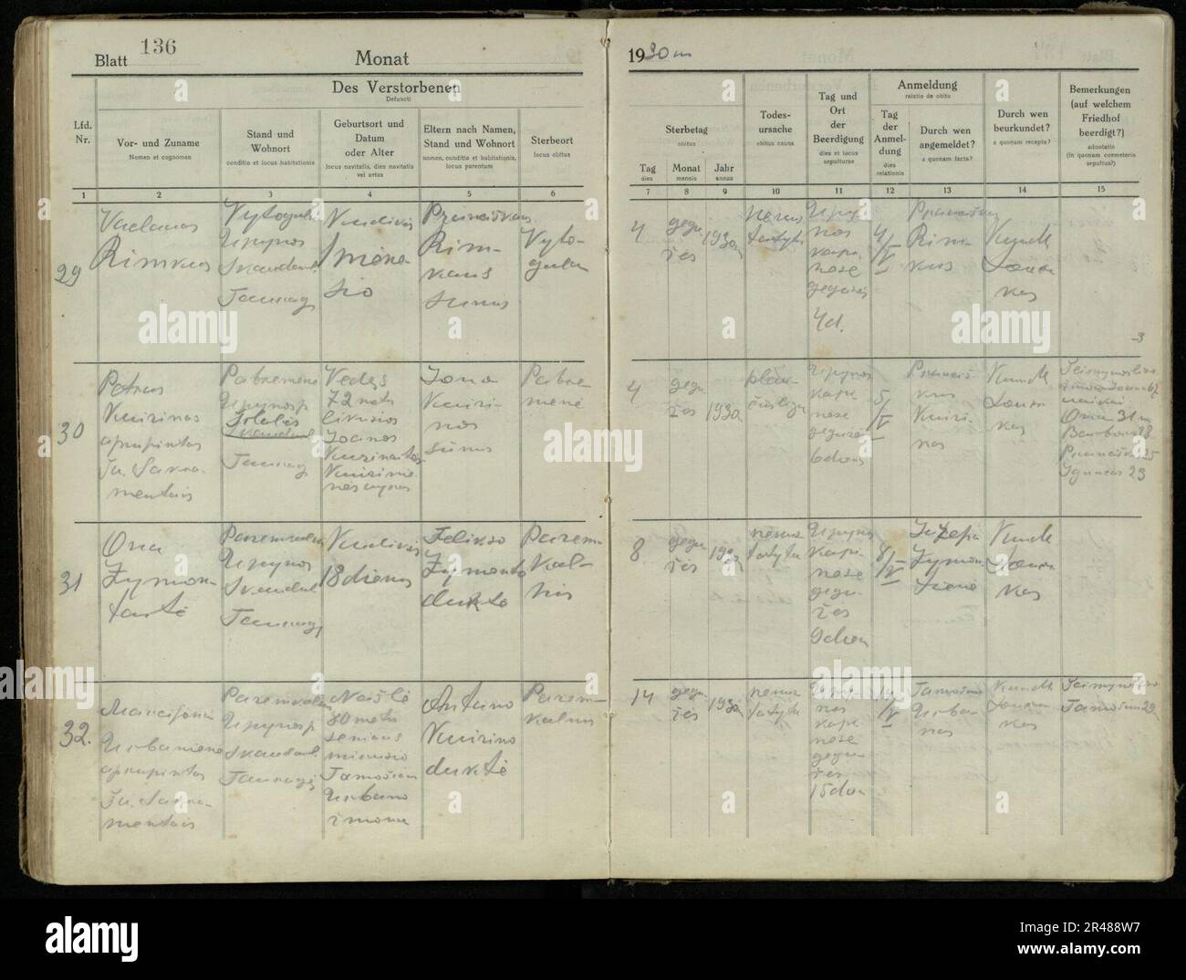 Upynos RKB 1917-1940 mirties metrikų knyga 139 Stock Photo - Alamy