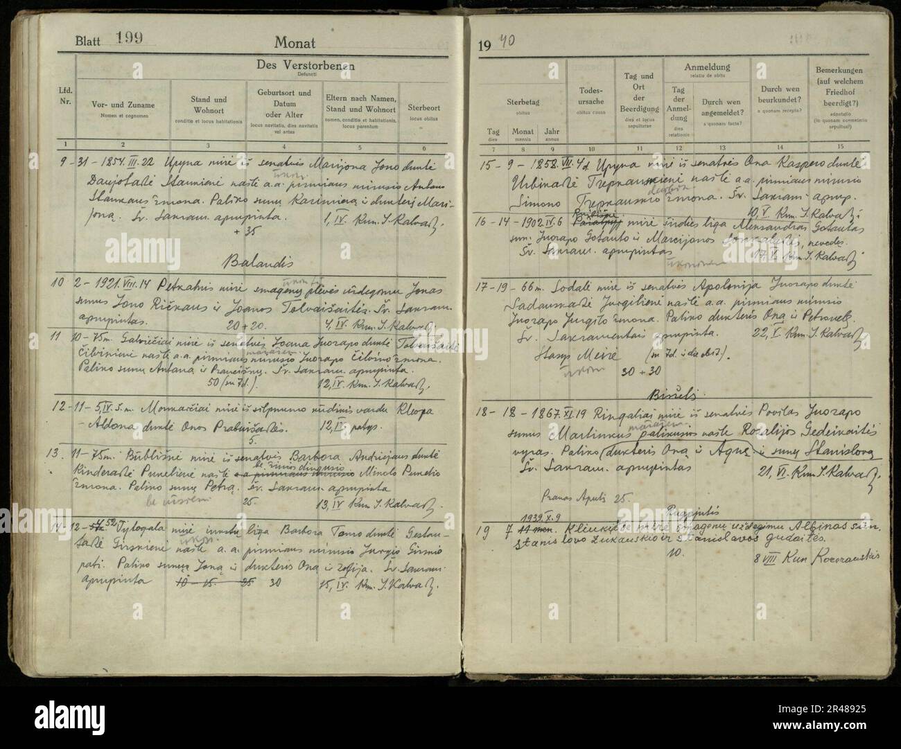 Upynos RKB 1917-1940 mirties metrikų knyga 202 Stock Photo - Alamy
