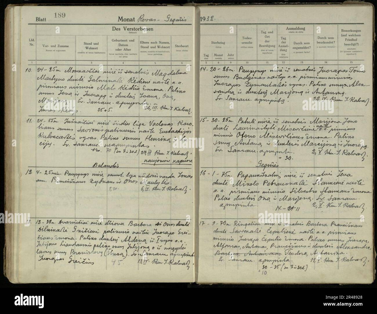 Upynos RKB 1917-1940 mirties metrikų knyga 192 Stock Photo - Alamy