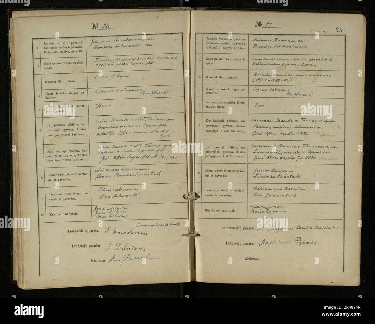 Upynos RKB 1922-1929 santuokos metrikų knyga 026 Stock Photo - Alamy