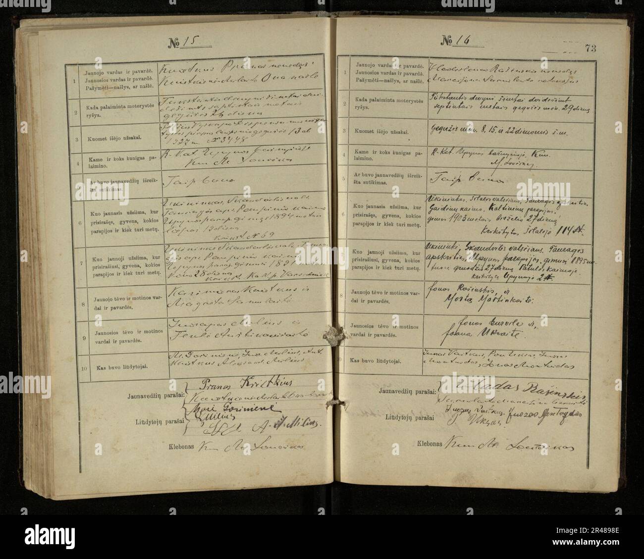 Upynos RKB 1922-1929 santuokos metrikų knyga 074 Stock Photo - Alamy