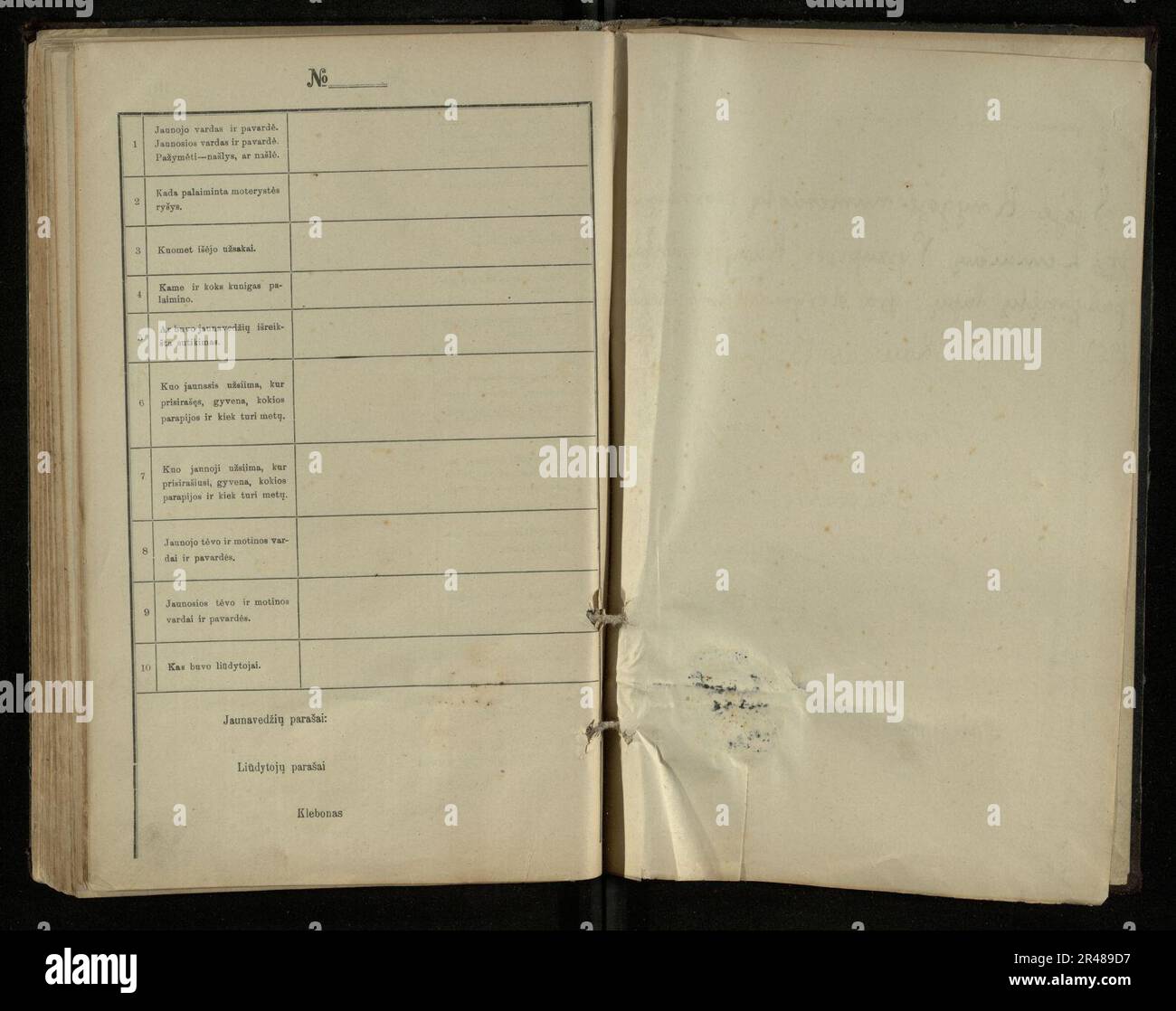 Upynos RKB 1922-1929 santuokos metrikų knyga 098 Stock Photo - Alamy