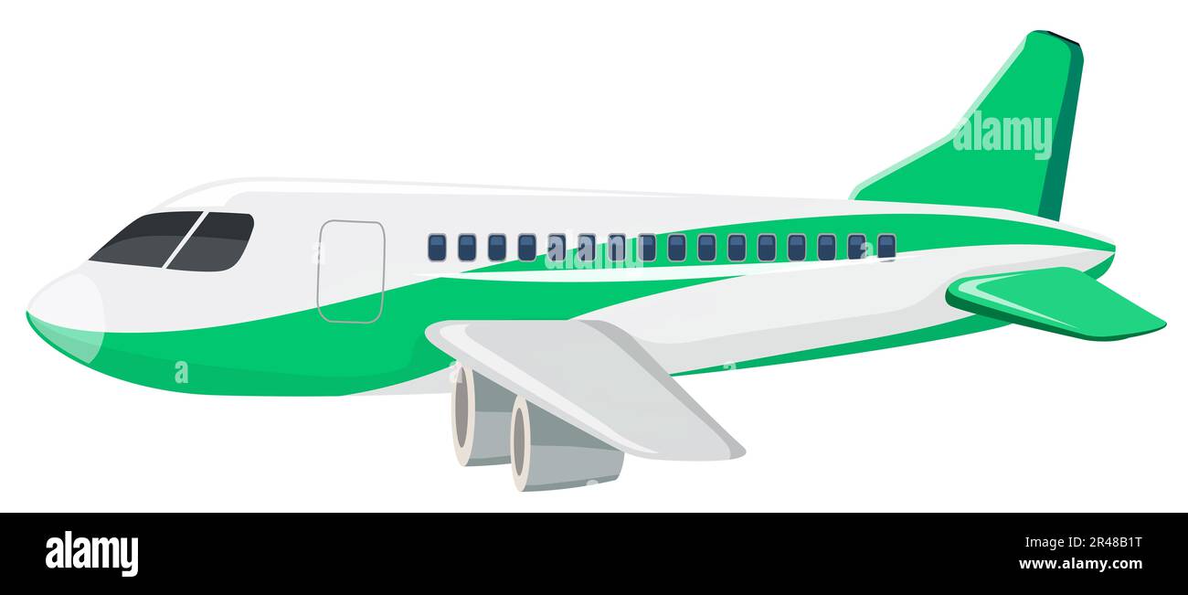 An illustration of a white and green airplane on a white background ...