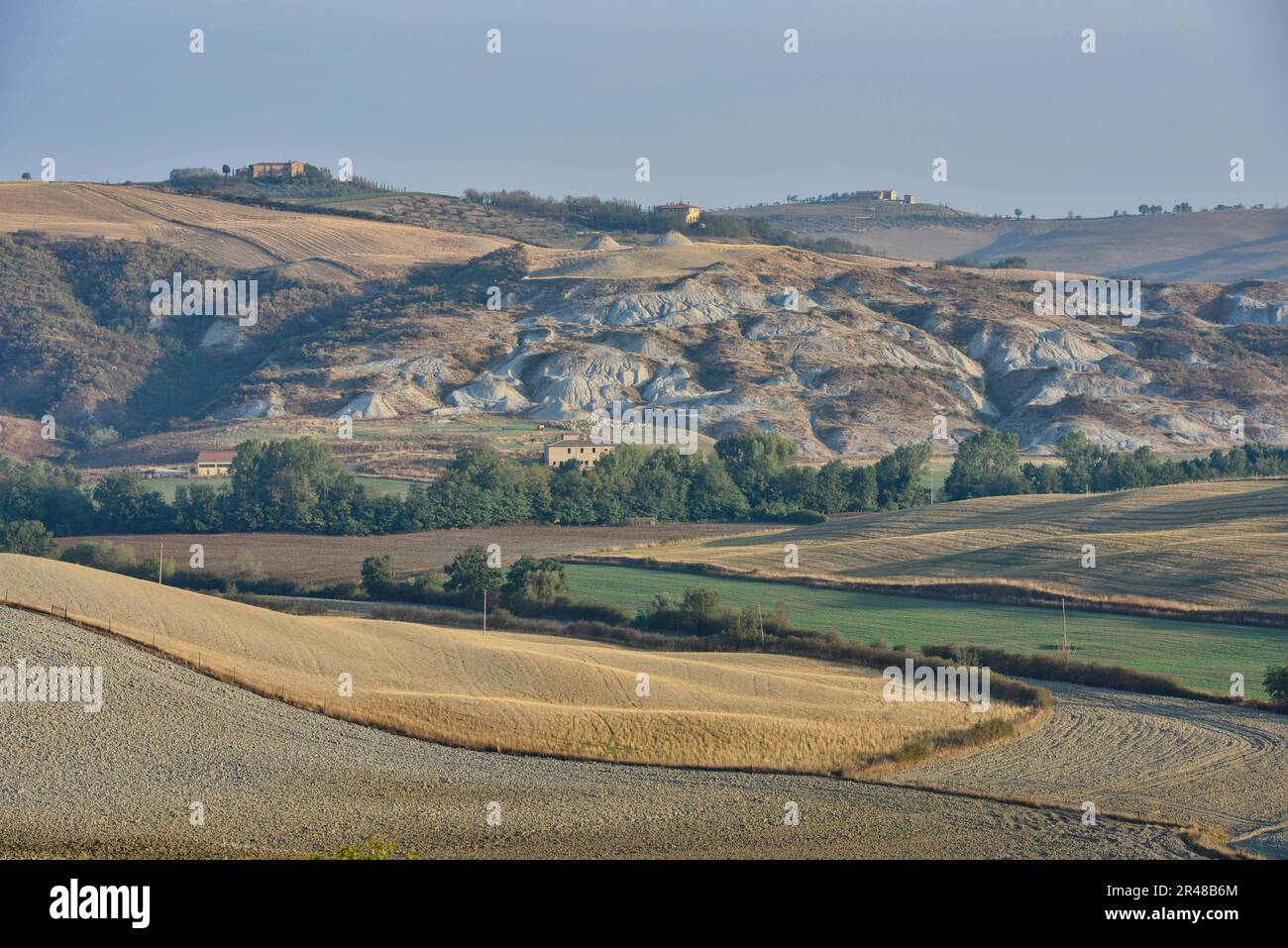 Aerial view of a picturesque countryside landscape with rolling hills ...