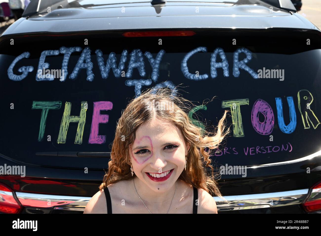 East Rutherford, USA. 26th May, 2023. Kate, 16, poses in front of her ...