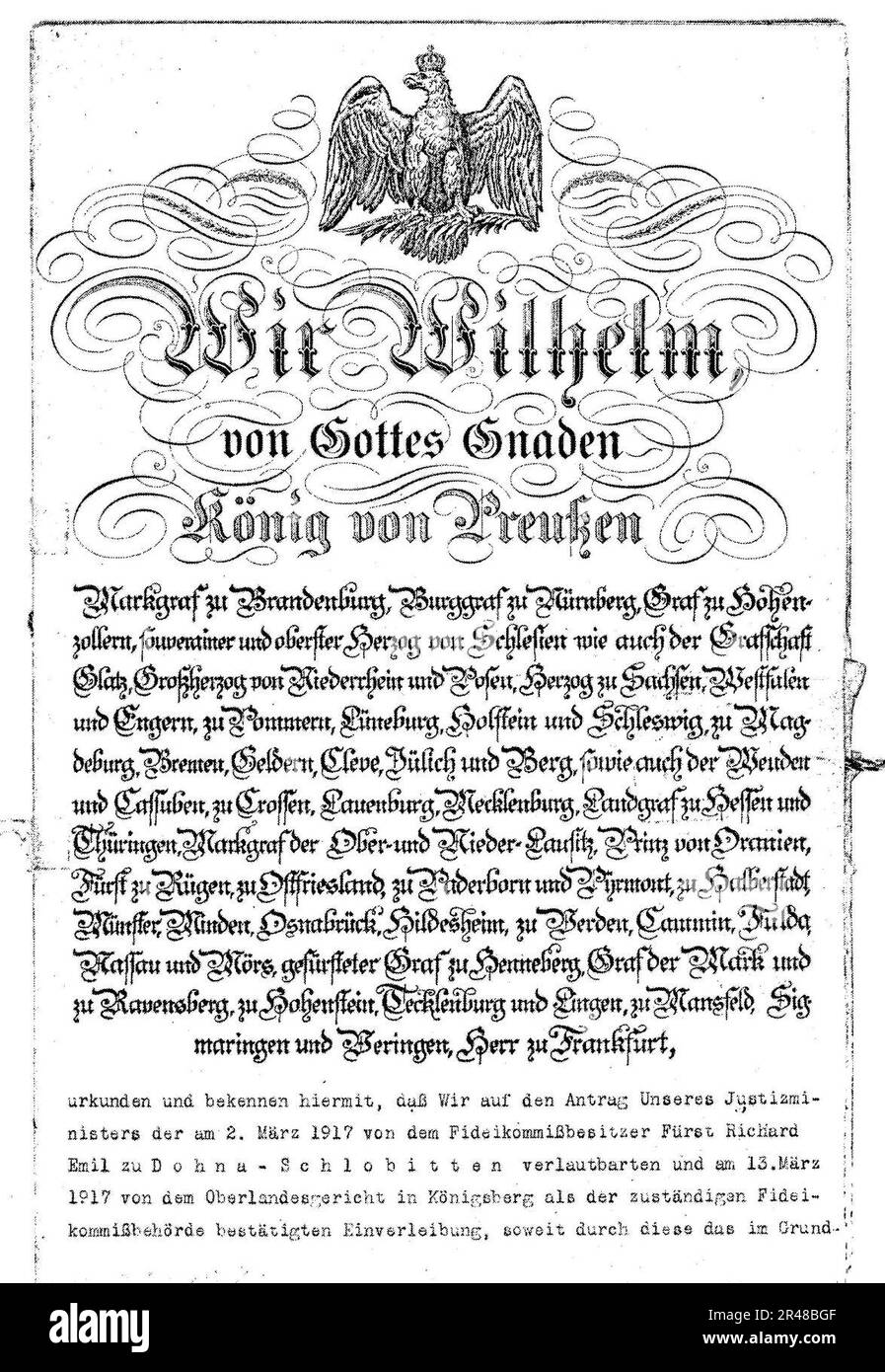 Urkunde Dohna-Schlobitten Sammlungserweiterung 1917 Seite 1, (Kopie sw ...