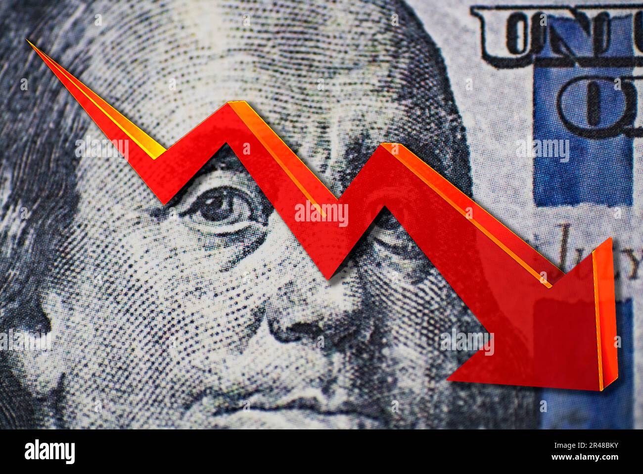 100 USC Bill superimposed with red downward arrow indicating ...