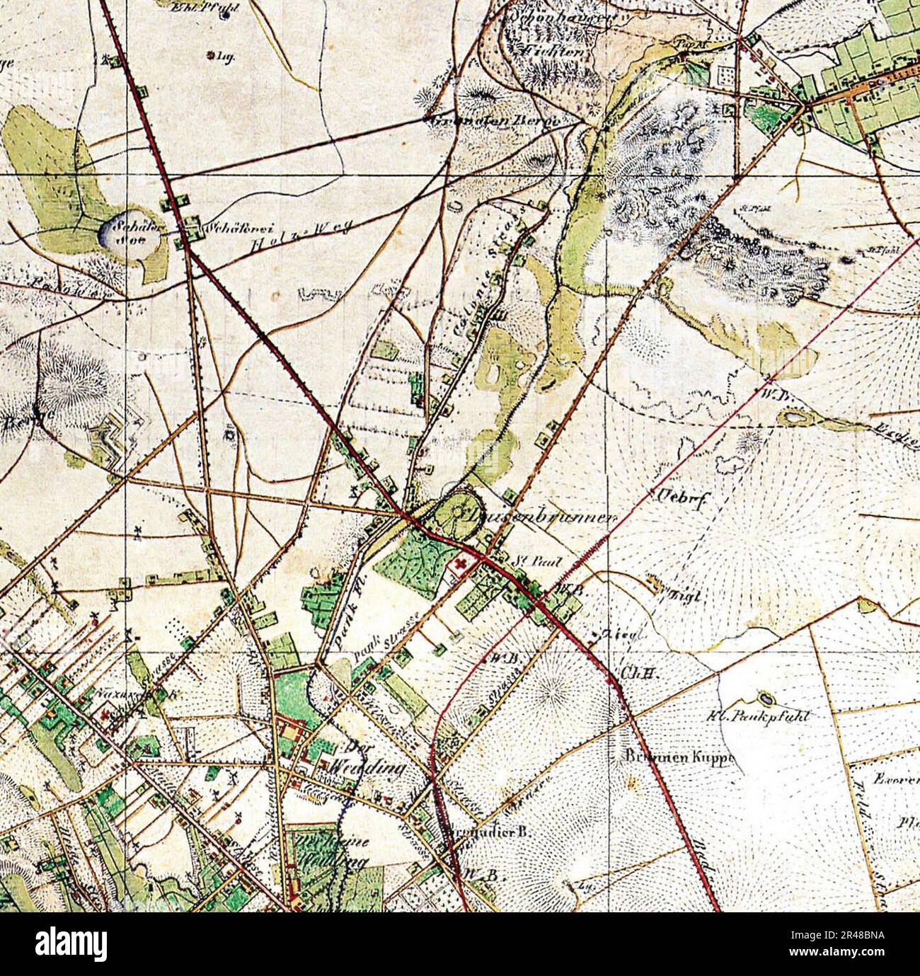 Urmesstischblatt 3446 (Berlin Nord) um 1840 (Panke Luisenbrunnen Stock ...