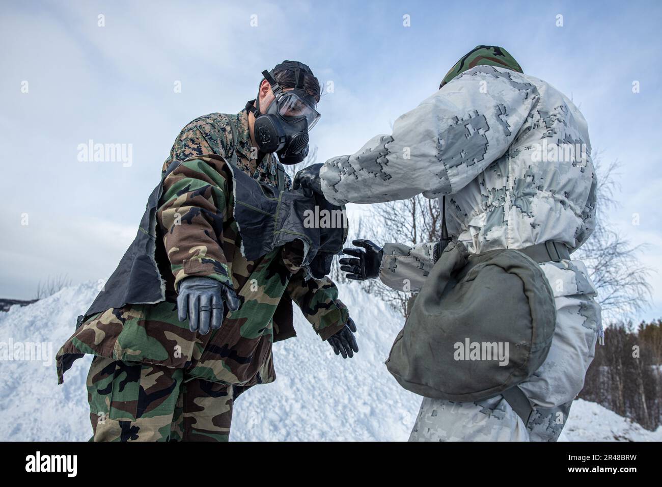 U.S. Marine Corps Cpl. Dustin Pickel (right), a chemical, biological ...