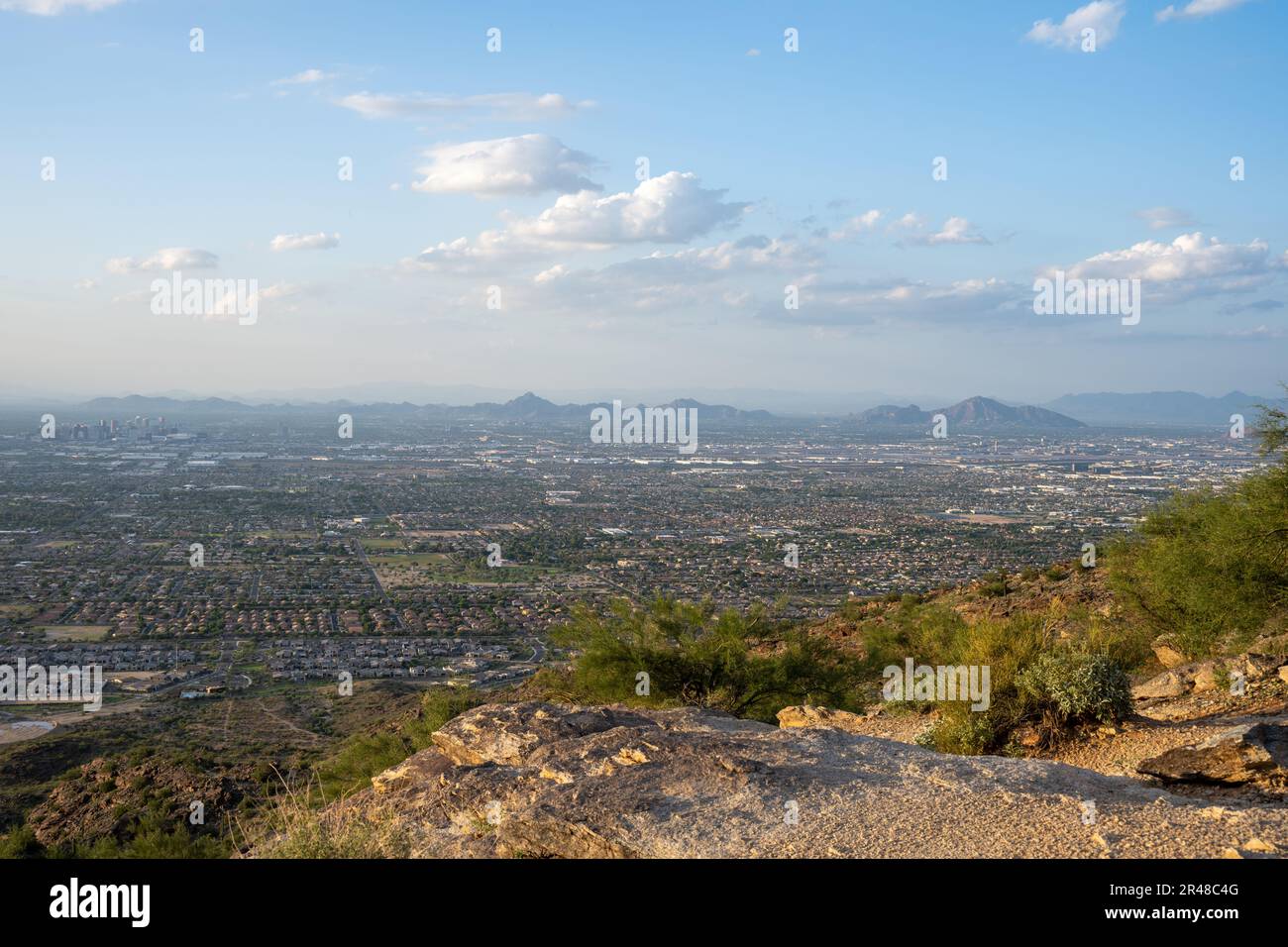 An aerial view of Phoenix, Arizona, showcasing the city's rocky terrain ...