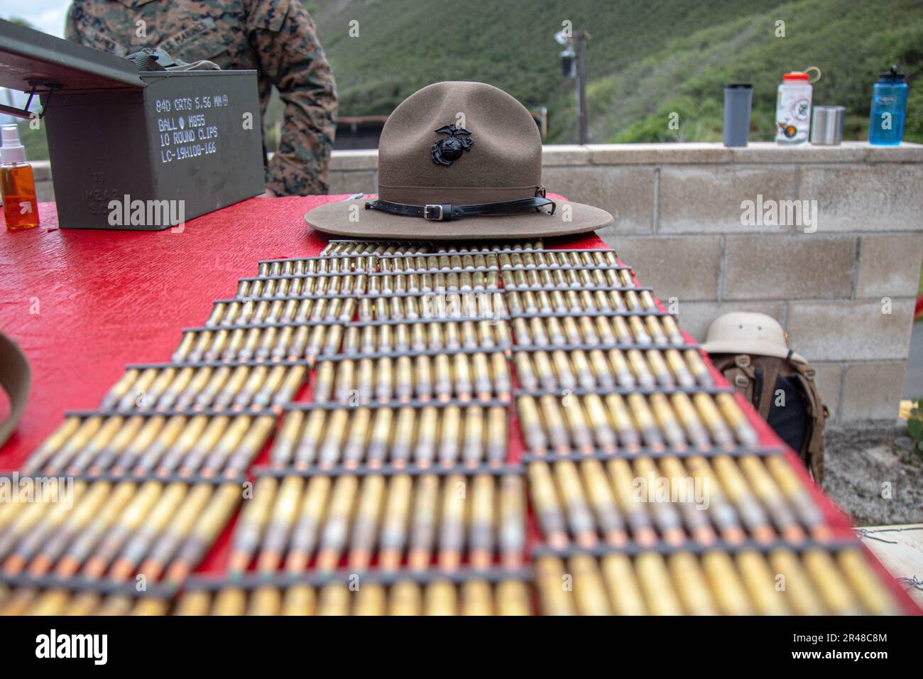 Ammunition is laid out for shooters during the Marine Corps ...