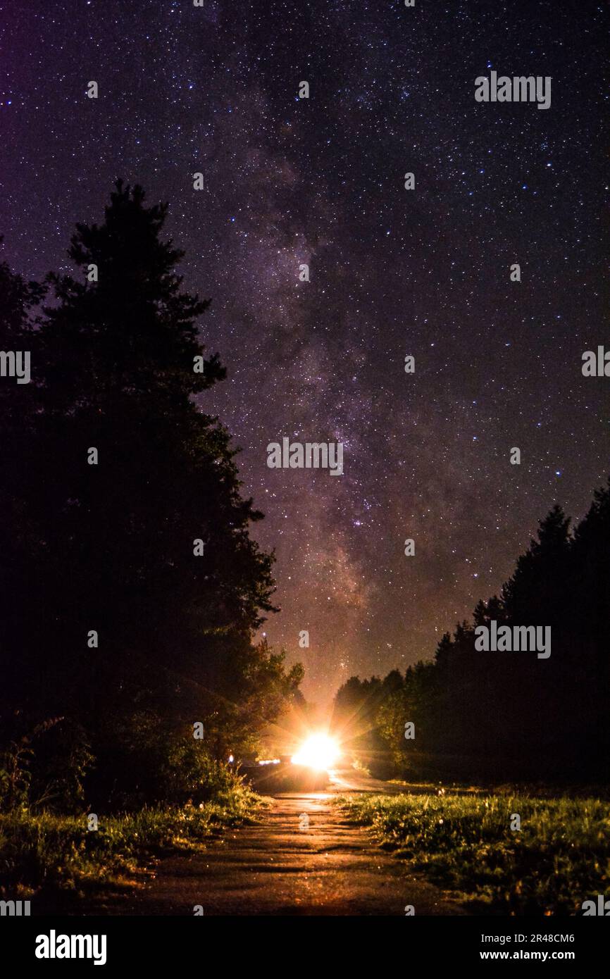 A scenic view of the night sky featuring the Milky Way galaxy ...