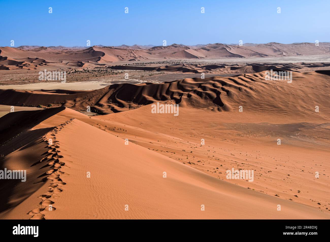 A scenic view of a dry desert landscape in Africa, featuring sand dunes ...
