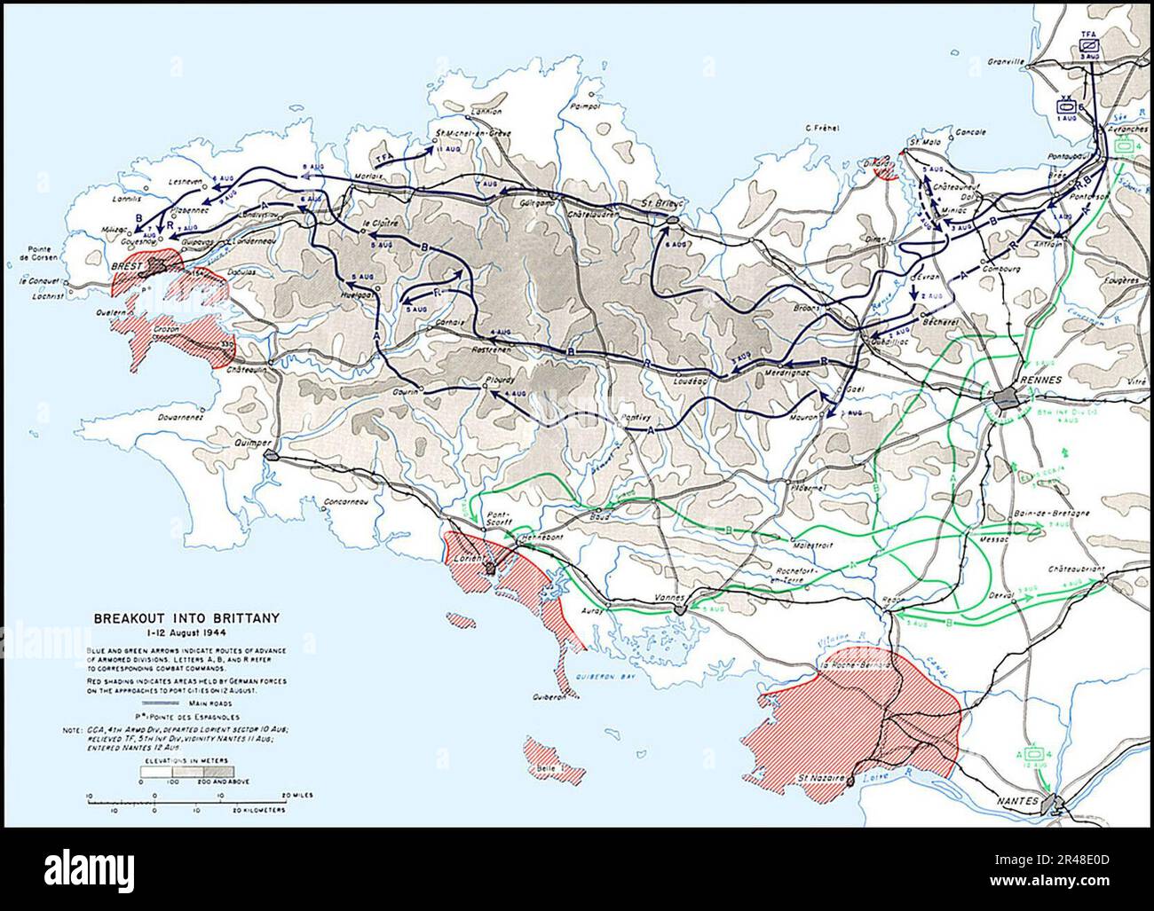 US Army official history map of the liberation of Brittany 1944 Stock ...