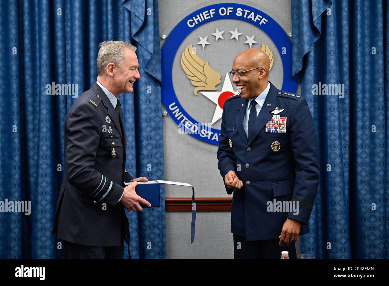 Air Force Chief of Staff Gen. CQ Brown, Jr. speaks with Lt. Gen. Dennis ...
