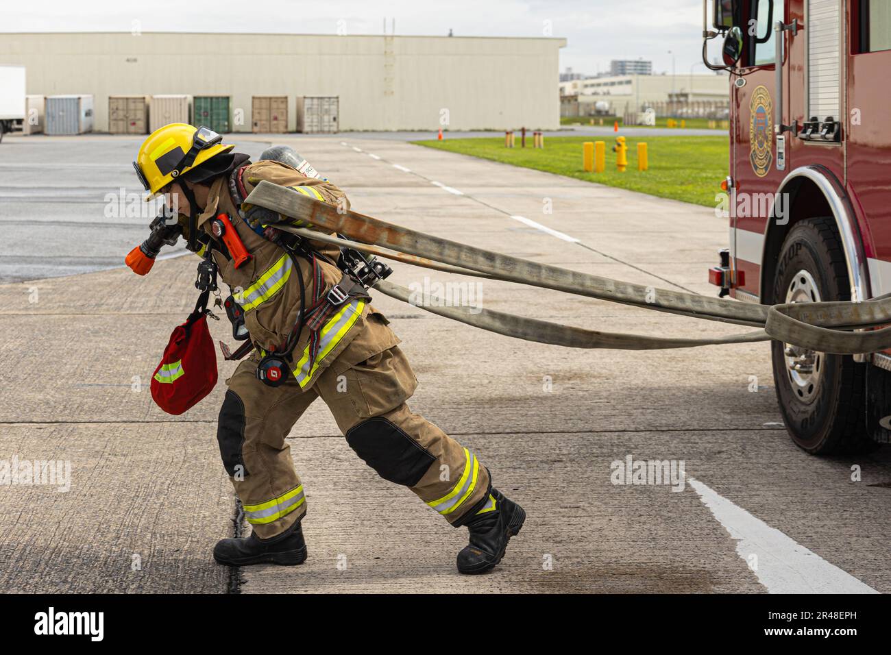 Koya Higa, a firefighter with Camp Kinser Fire Station, Marine Corps ...