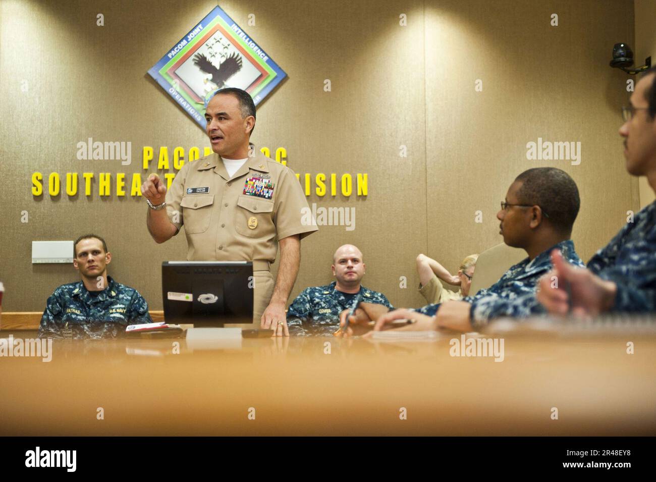 US Fleet Cyber Command leader addresses petty officers 131204 Stock ...