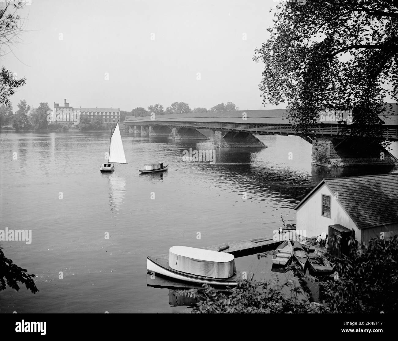Old toll bridge and river, Springfield, Mass., between 1900 and 1910 ...