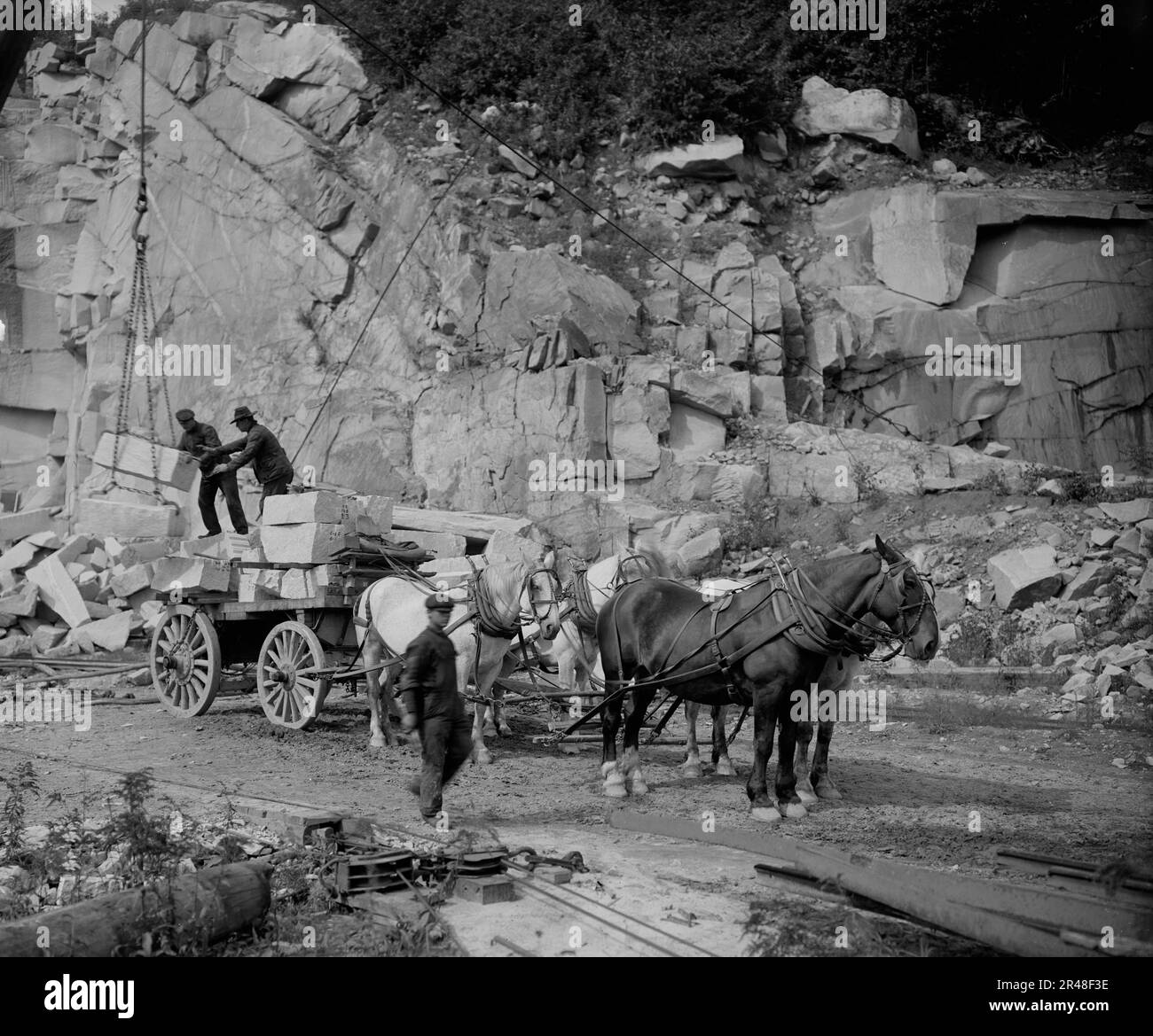 Loading, a New England granite quarry, c1908 Stock Photo - Alamy