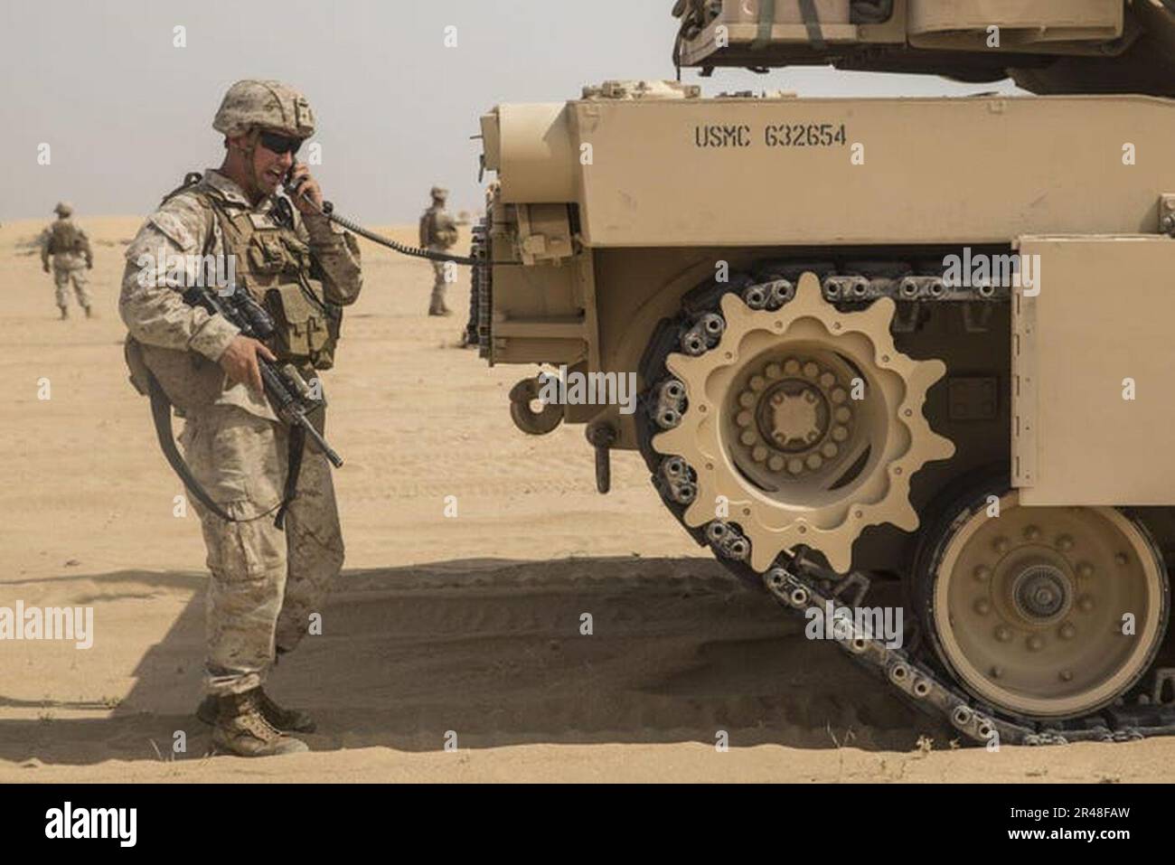 US Marine talking on a ''Grunt Phone'' Stock Photo - Alamy