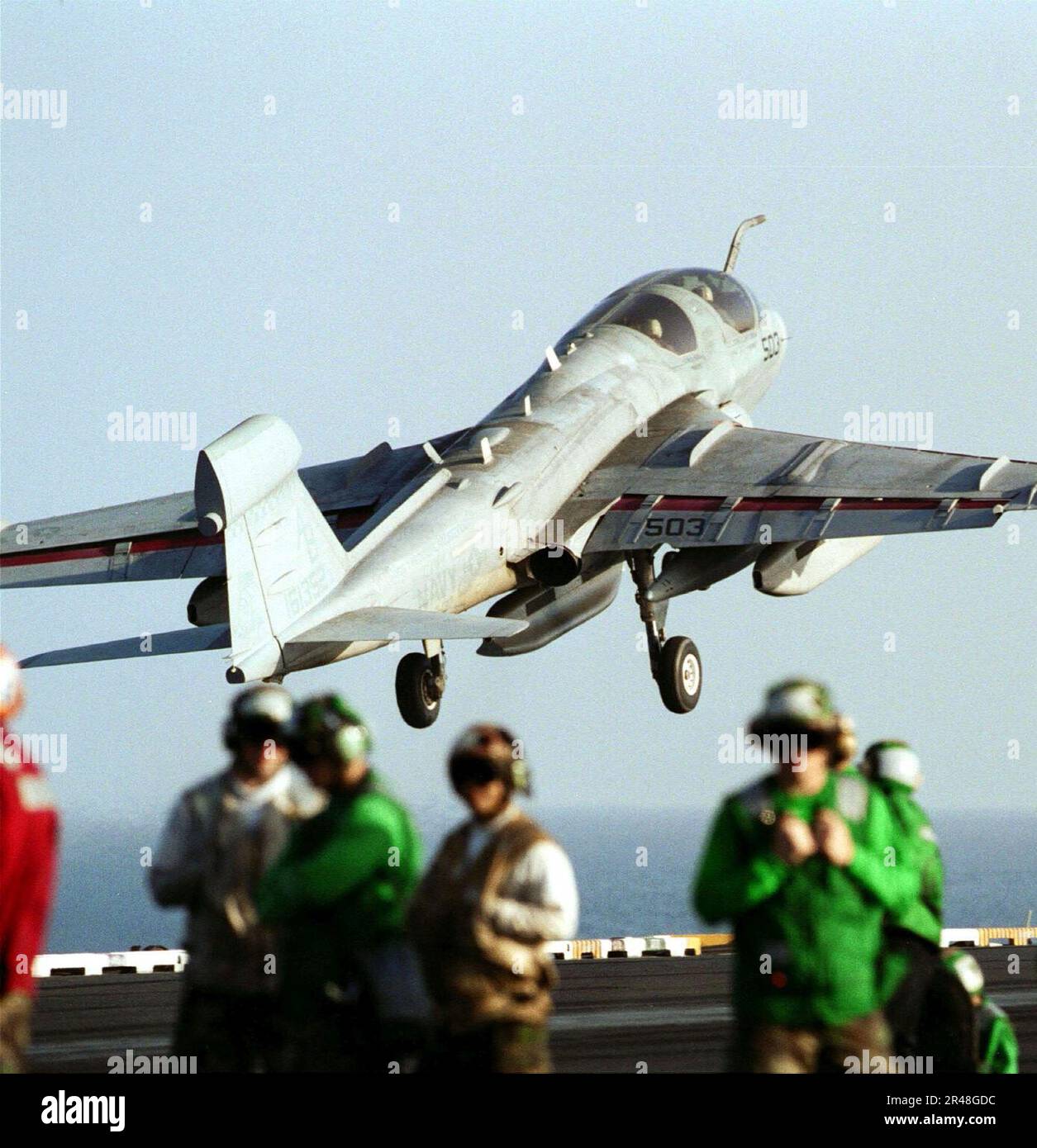 US Navy EA-6B Powler launches from flight deck Stock Photo - Alamy