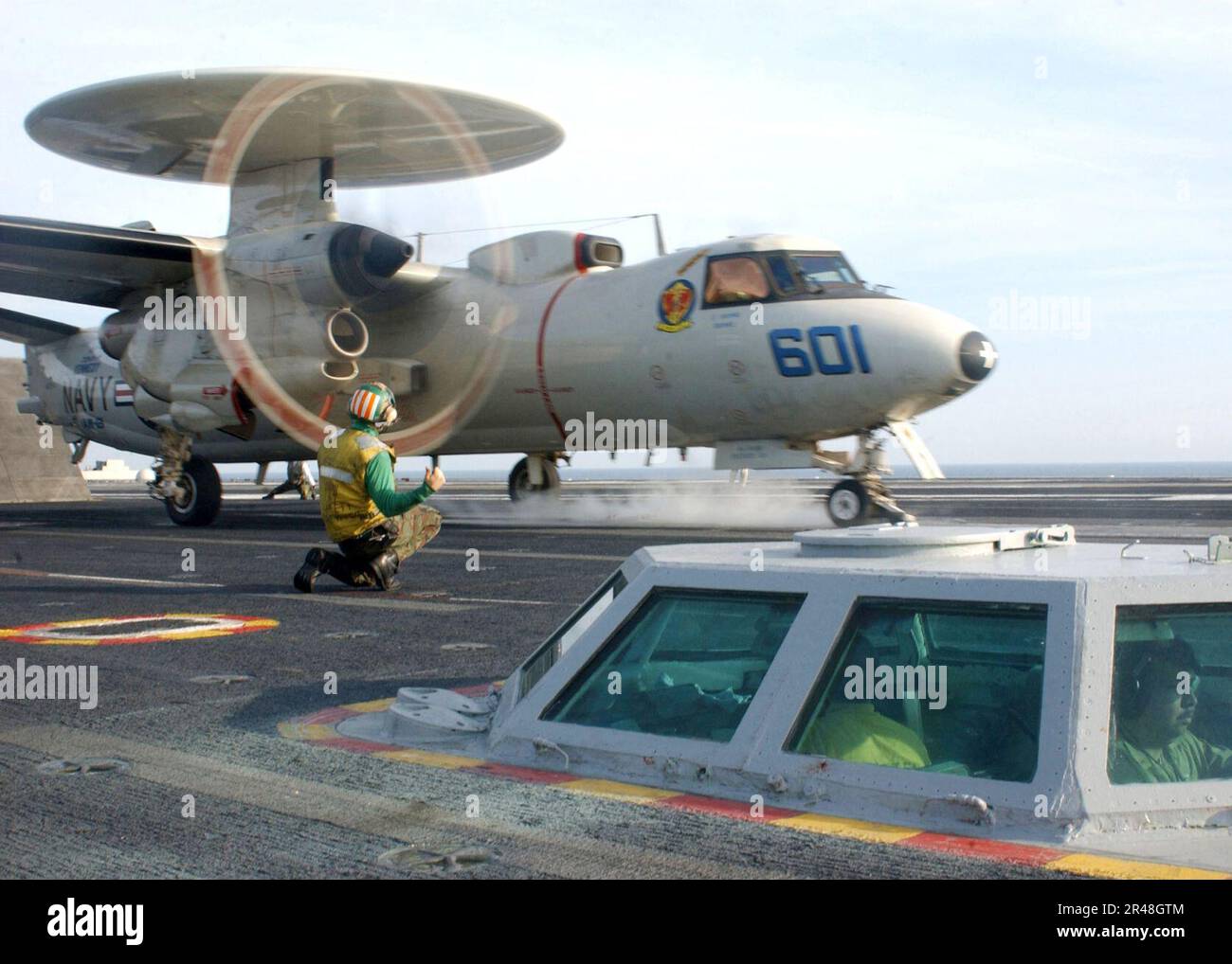 US Navy E-2C Hawkeye launches from CVN 73 flight deck Stock Photo - Alamy