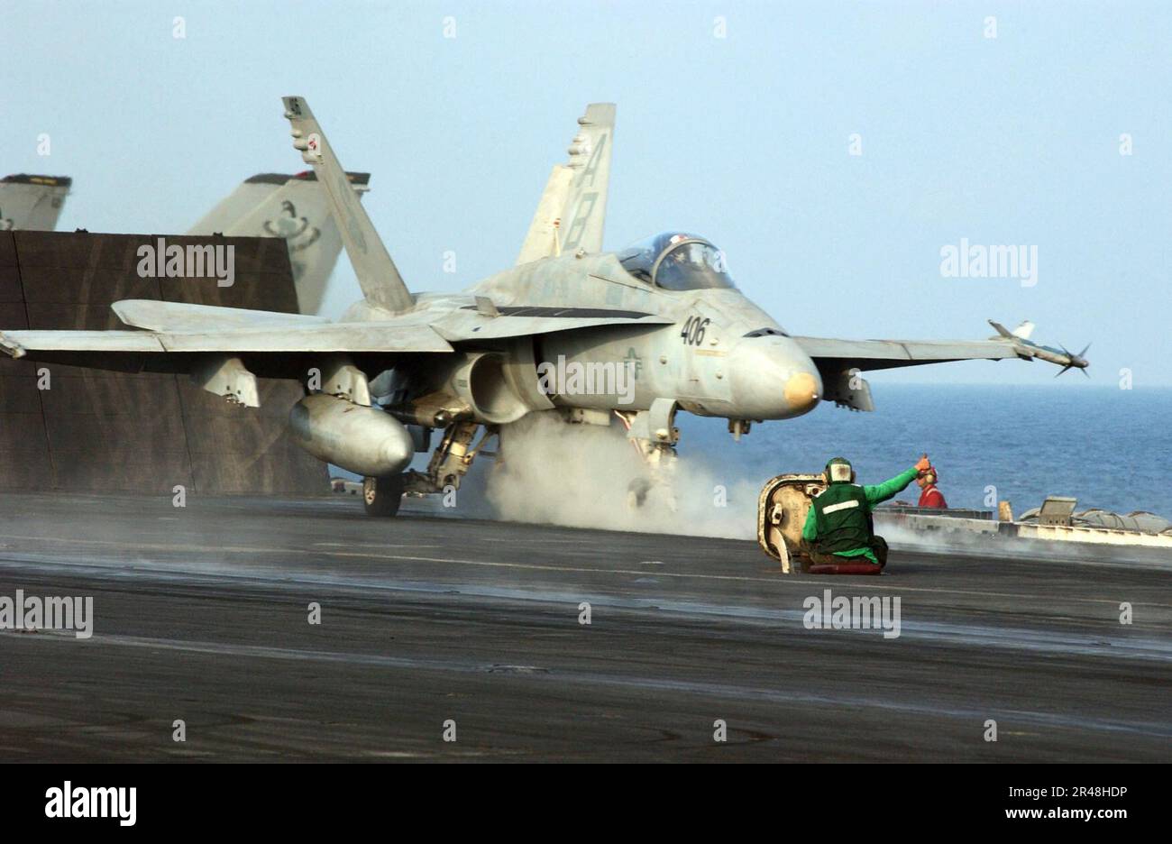 US Navy F-A-18 catapult launche Stock Photo - Alamy