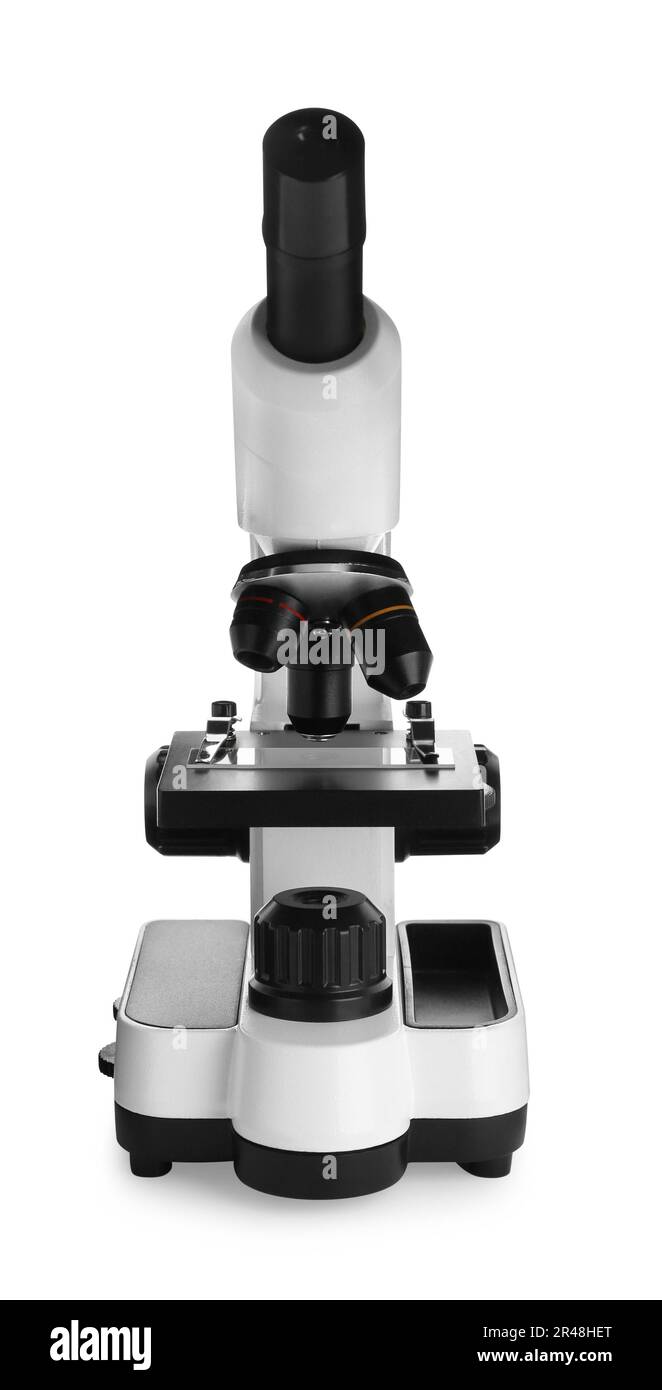 Modern microscope isolated on white. Medical equipment Stock Photo - Alamy