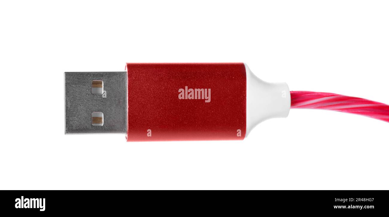 Red USB cable isolated on white. Modern technology Stock Photo - Alamy