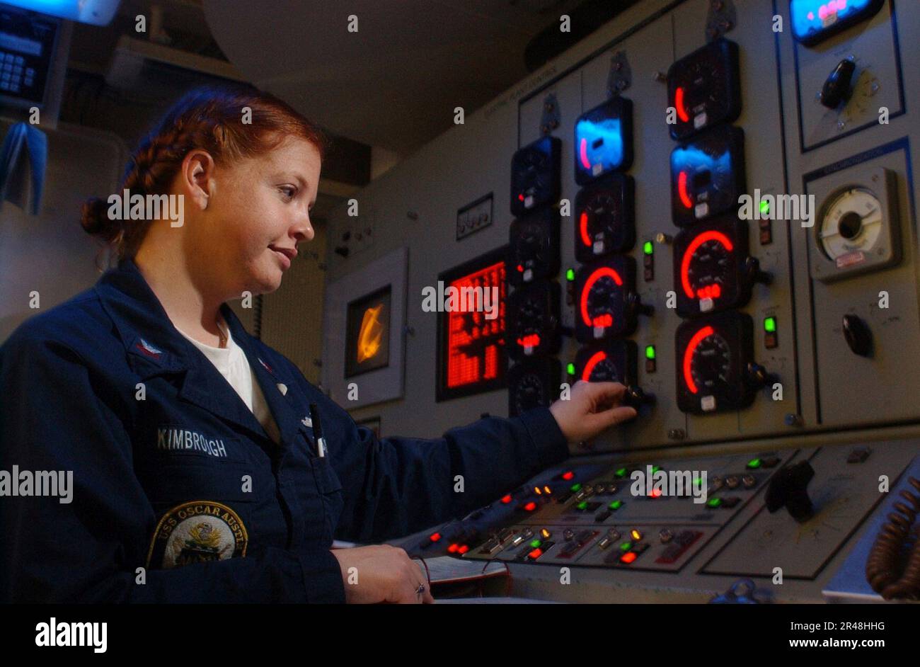 US Navy USS Oscar Austin - Central Control Console Stock Photo - Alamy