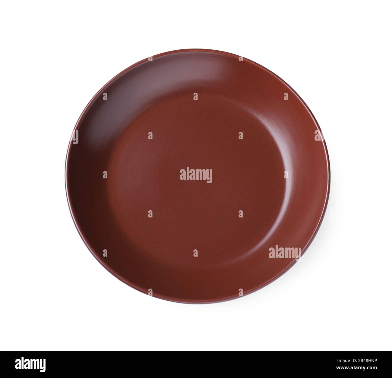 Empty brown ceramic plate isolated on white, top view Stock Photo - Alamy