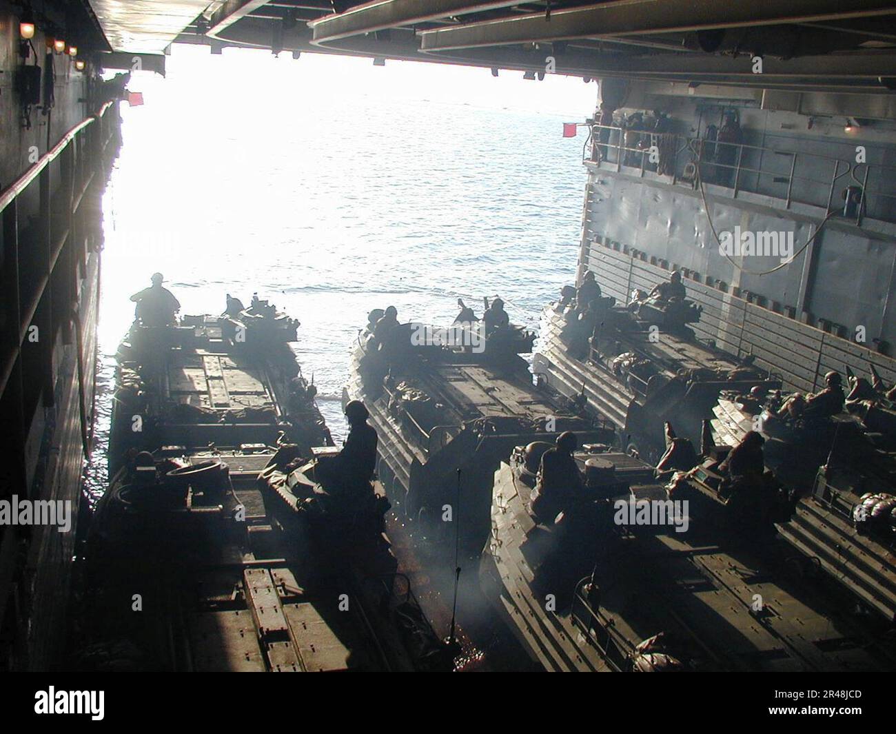 US Navy USMC AAV's prepare to leave the ships well deck Stock Photo - Alamy