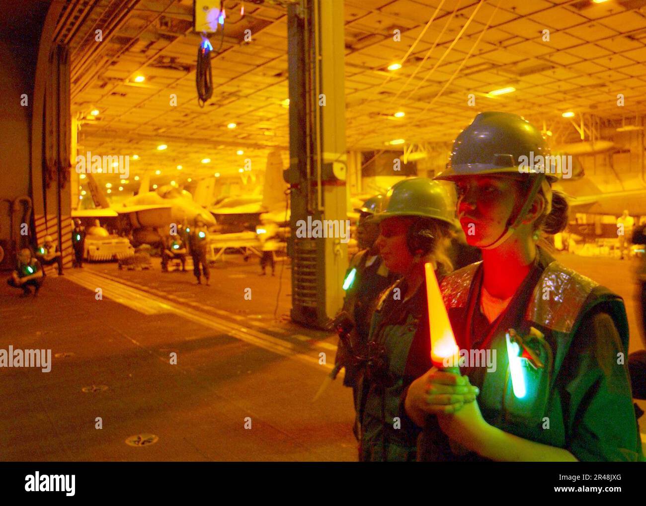 US Navy CV 67 Hangar Bay at night Stock Photo - Alamy