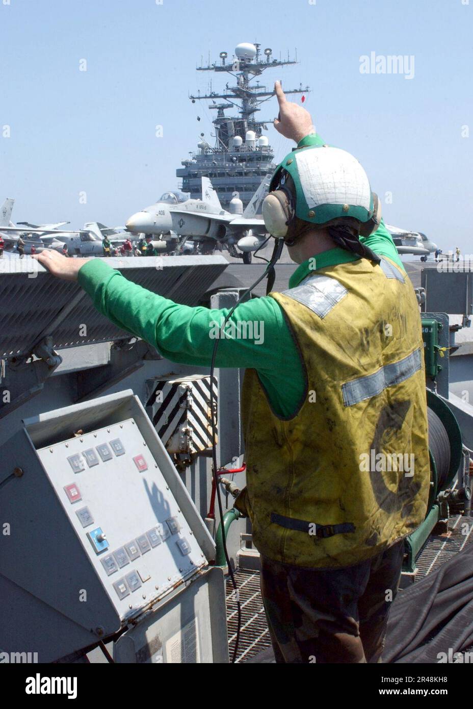 US Navy Final launch signal for F-A-18 aboard CVN 73 Stock Photo - Alamy