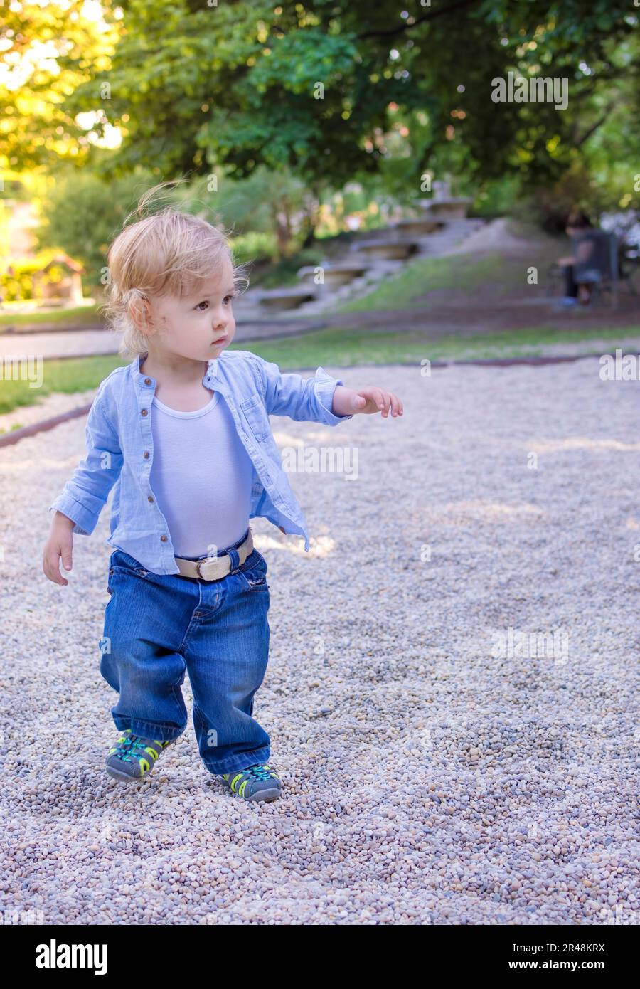 Cute little toddler boy having fun running in the park, beautiful ...