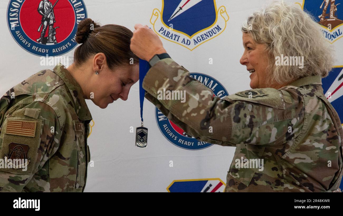 Master Sgt. Kristen Nunley, 131st Bomb Wing Medical Group, receives a ...