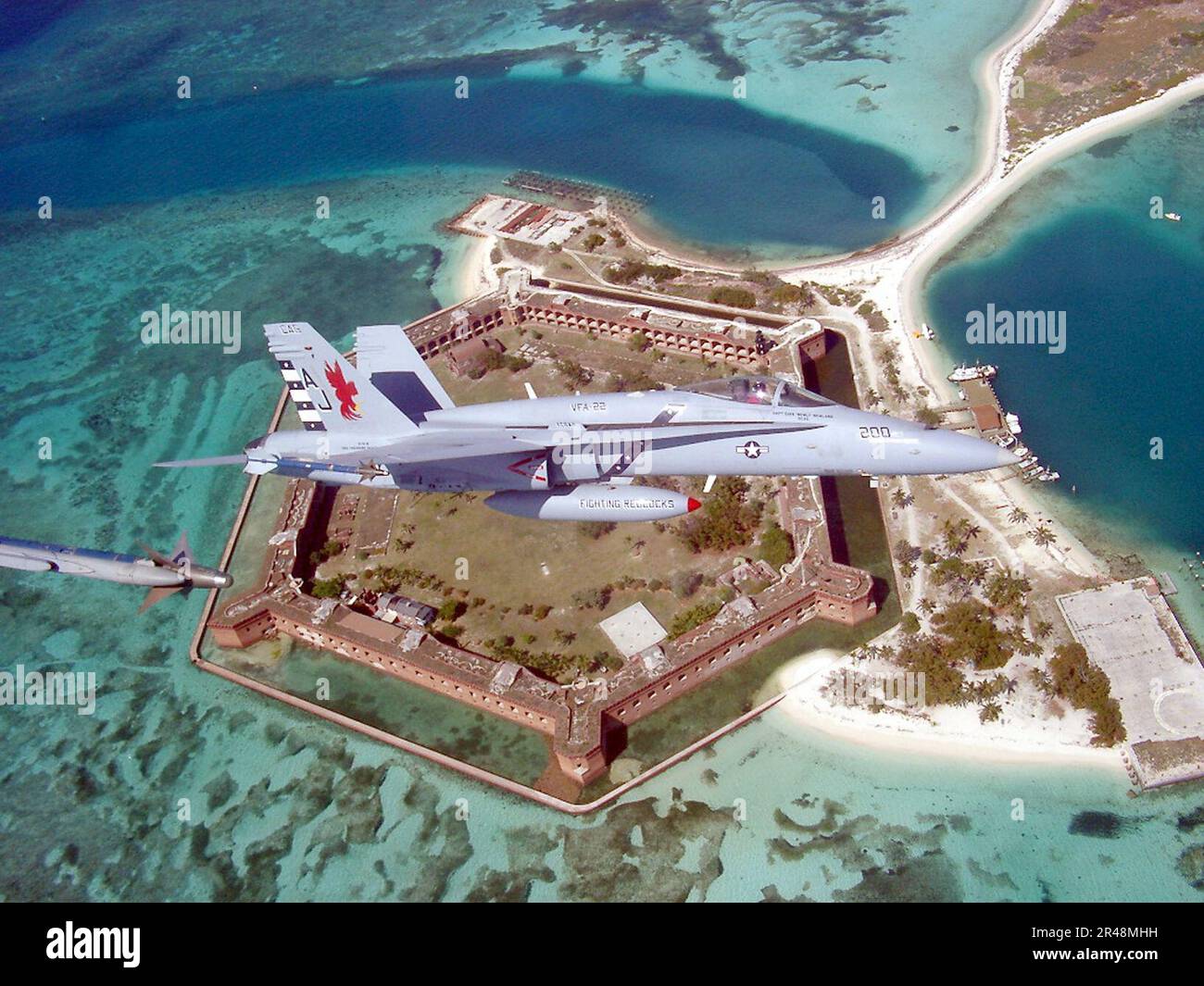 US Navy F-18C over Fort Jefferson National Monument Stock Photo - Alamy