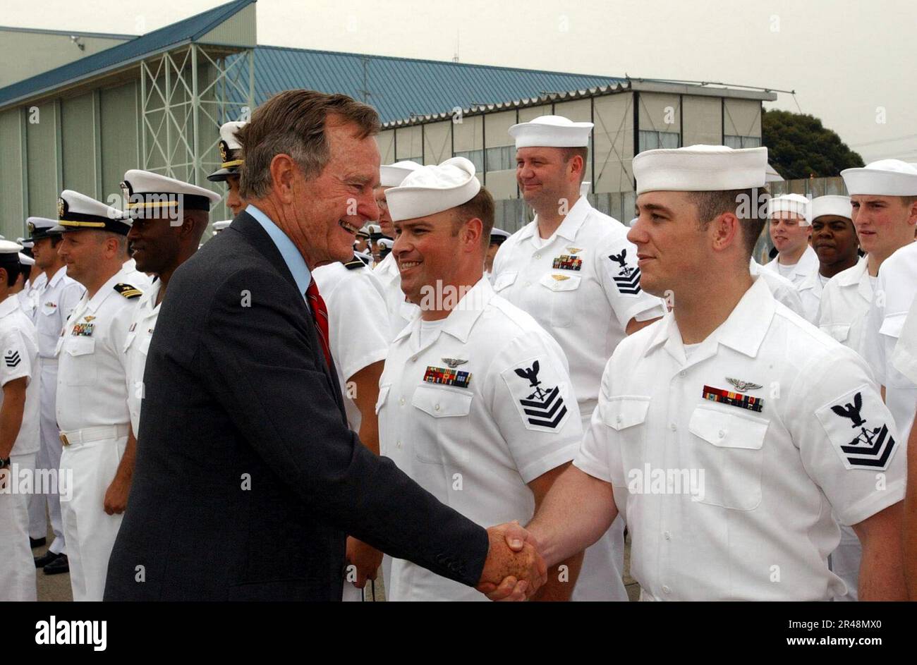 US Navy Former U.S. President George H. Bush greets Sailors Stock Photo ...