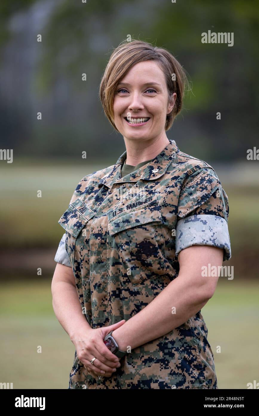 U.S. Marine Corps Lt. Col. Emmaline Hill, commanding officer of Combat Logistics Battalion 6 ...