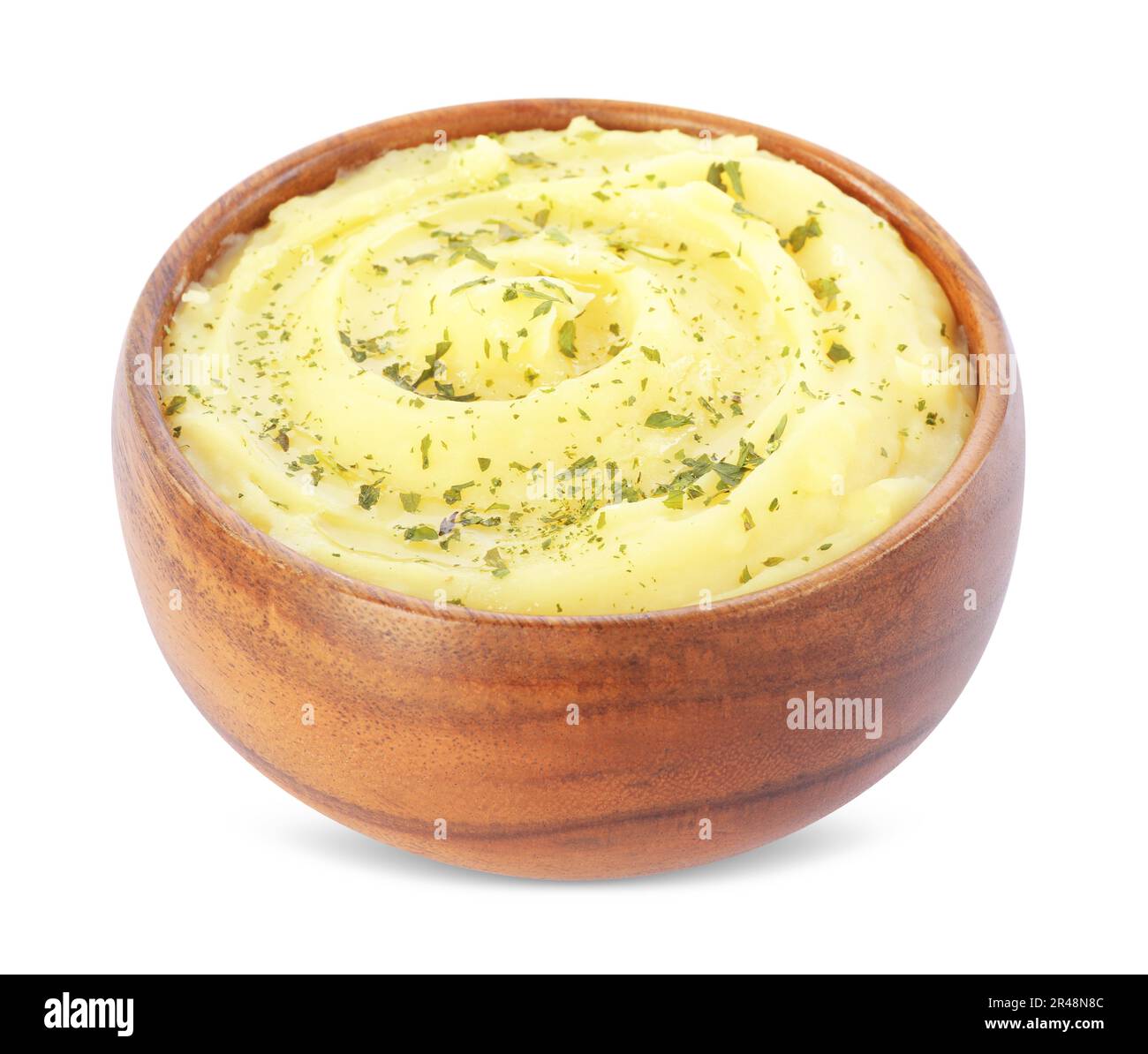 Bowl of tasty mashed potato with greens isolated on white Stock Photo ...