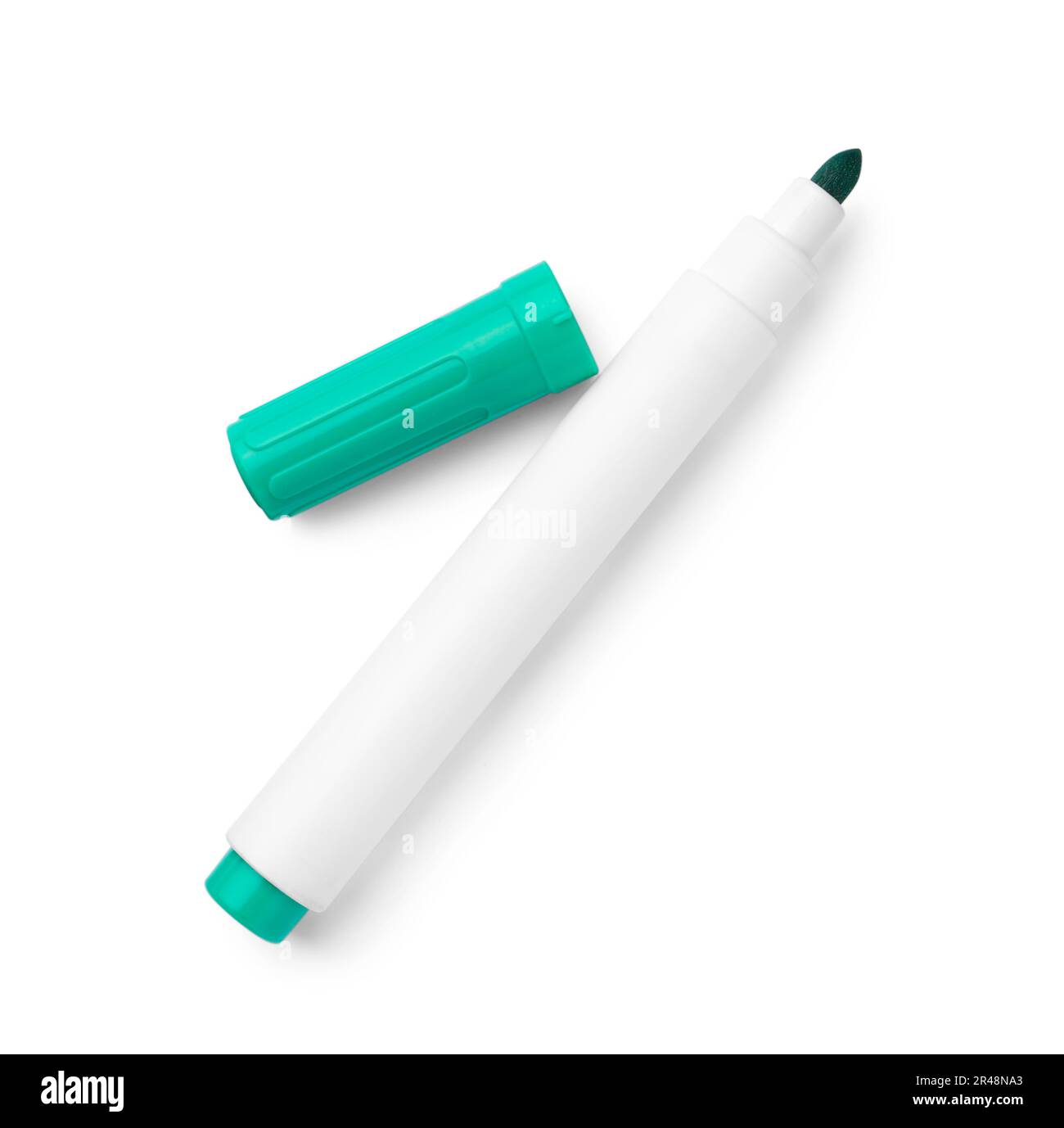 Bright green marker isolated on white, top view. School stationery ...