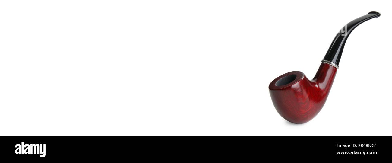 Classic smoking pipe on white background. Banner design Stock Photo - Alamy
