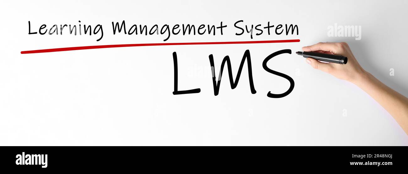 Woman writing abbreviation LMS below underlined Learning Management ...