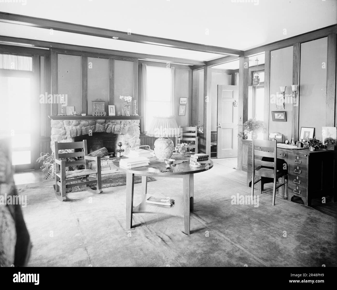 American architecture inside suburban house Black and White Stock ...