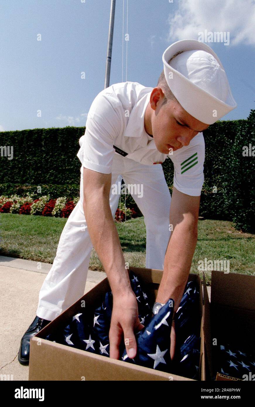 US Navy Packing Pentagon flags for shipment to military installations ...