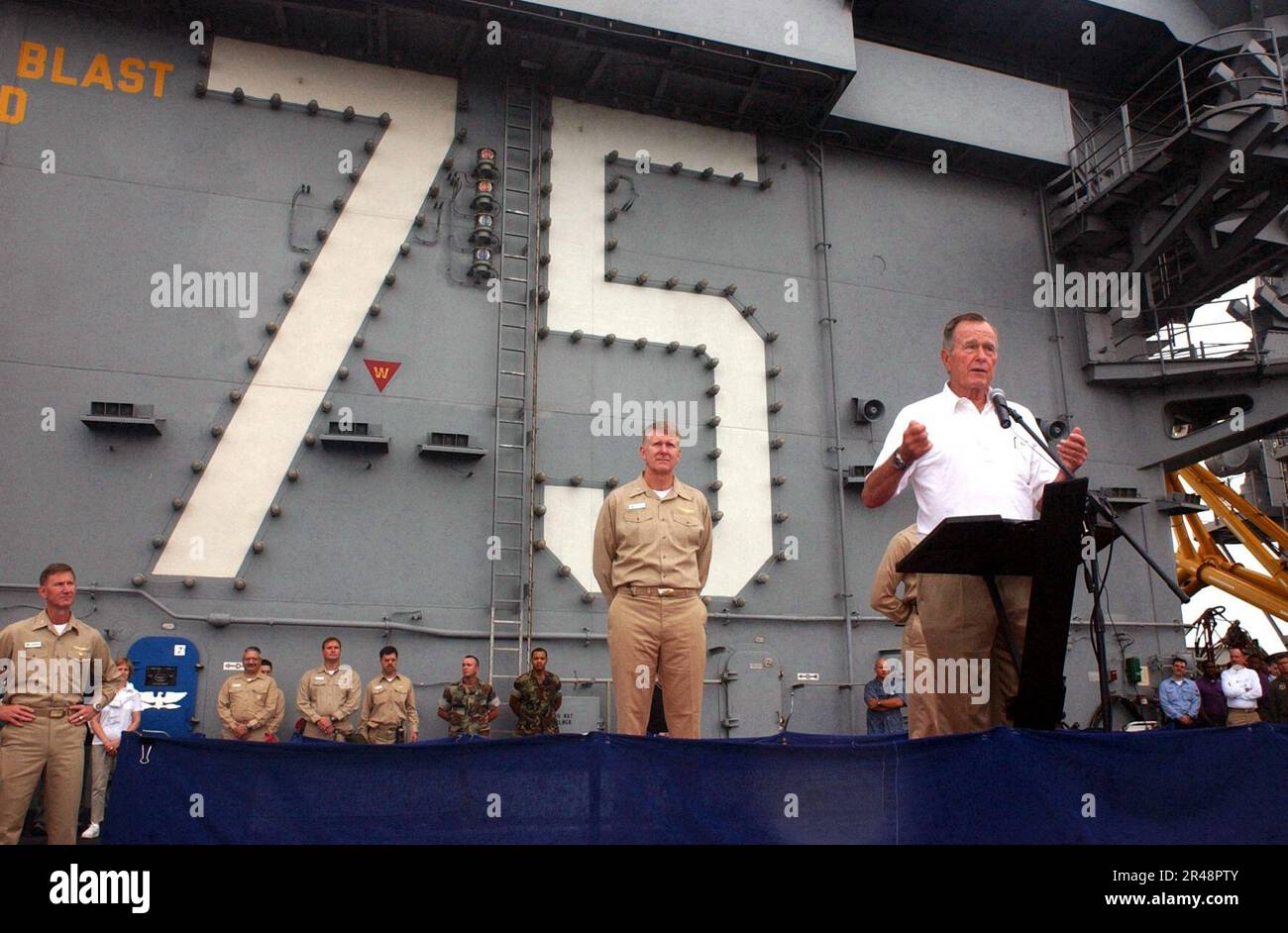 US Navy Former U.S. President George H. W. Bush addresses Sailors on ...