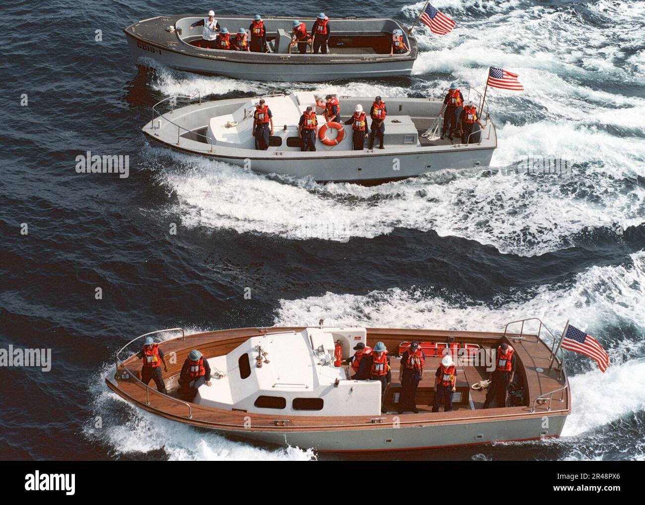 US Navy Deck department Sailors from aboard USS Blue RIdge (LCC 19 ...