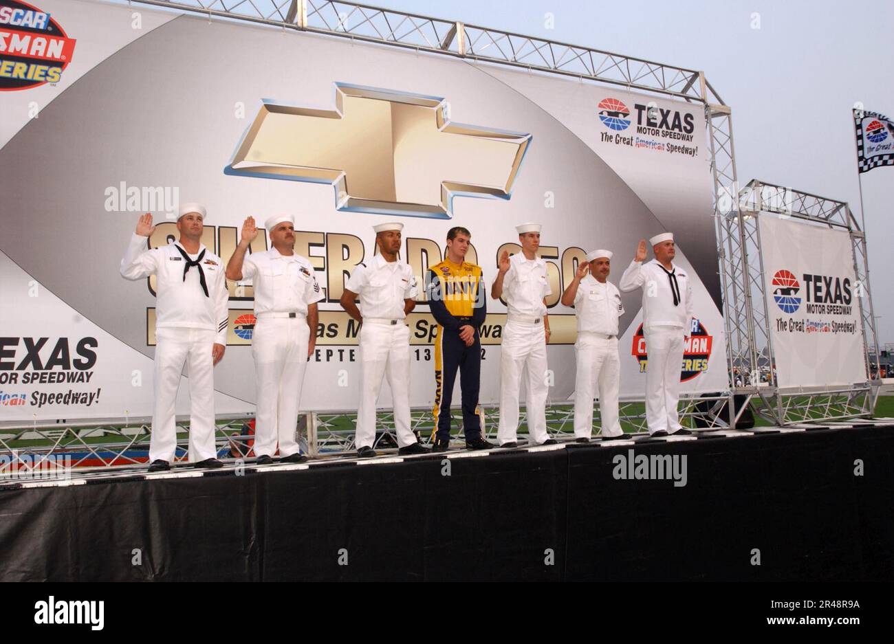 US Navy Jon Wood, driver of the Navy sponsored No. 50 NASCAR Craftsman ...