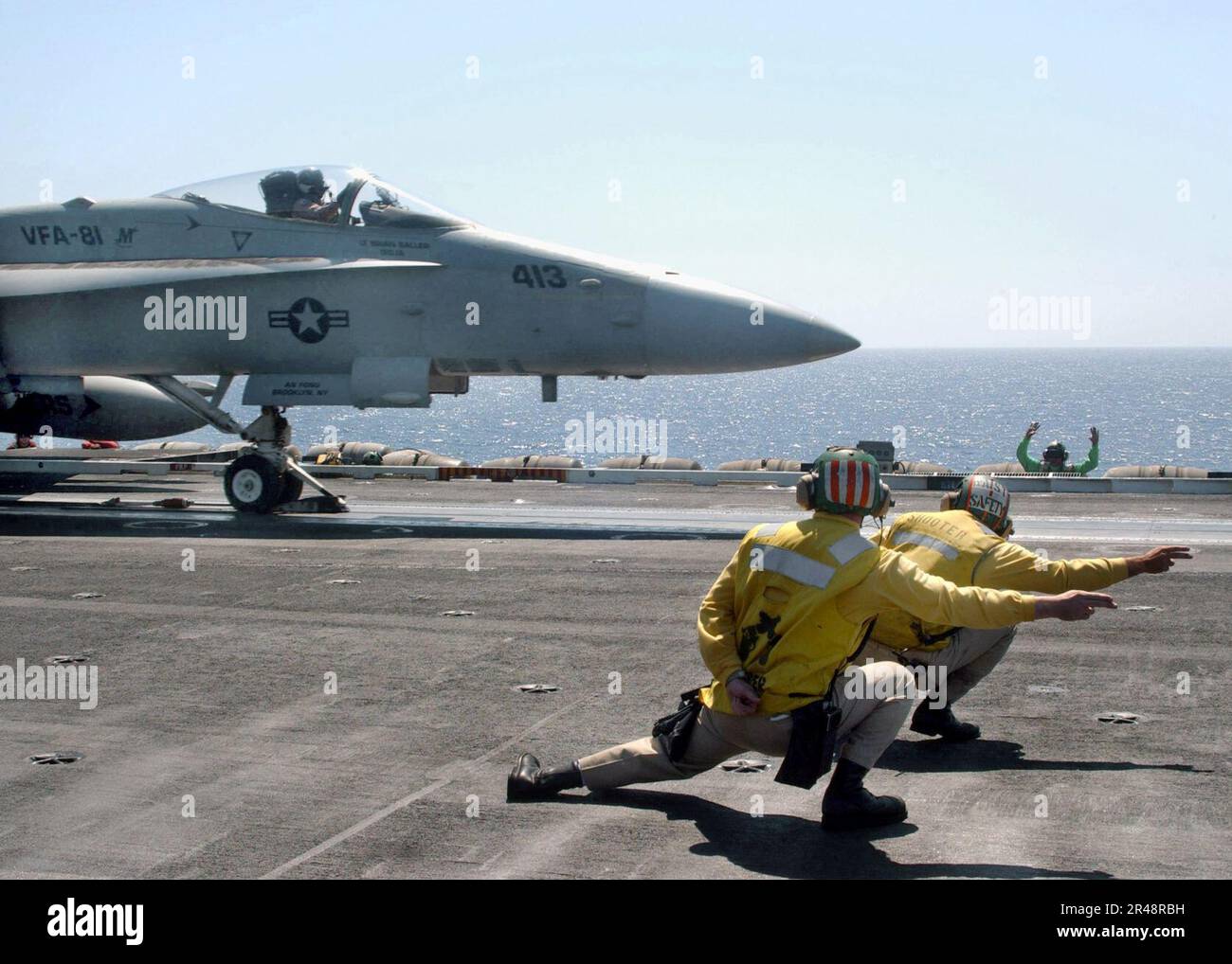 US Navy F-A-18 Hornet launches from flight deck Stock Photo - Alamy