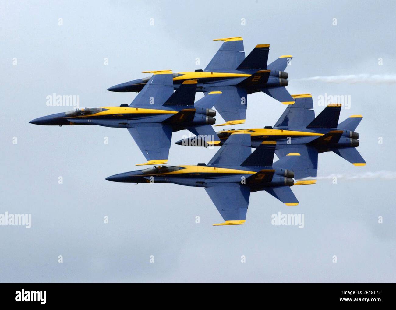 US Navy F-A-18 Hornets assigned to the U.S. Navy Blue Angels flight demonstration team , perform ...